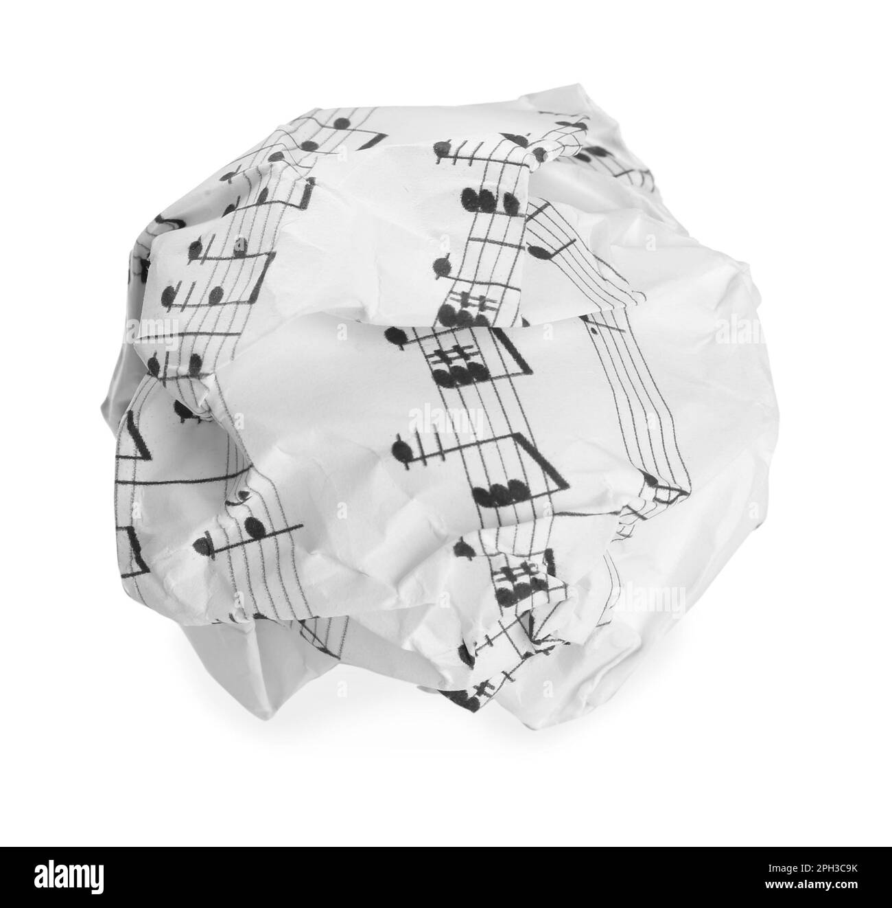 Crumpled sheet of paper with musical notes isolated on white Stock ...