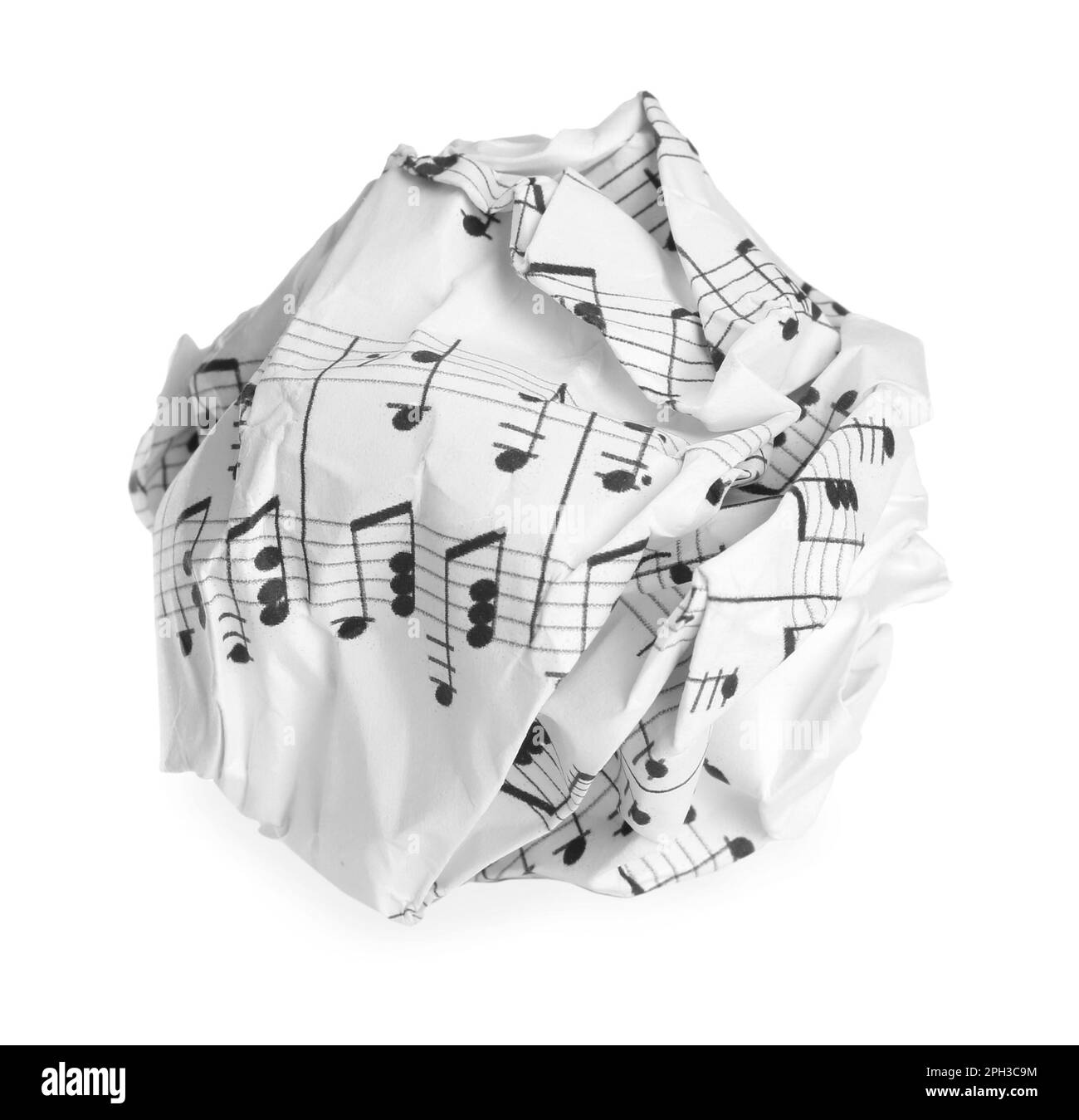 Crumpled sheet of paper with musical notes isolated on white Stock ...
