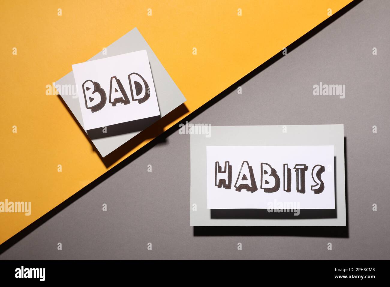 Flat lay composition with words Bad Habits on color background Stock ...