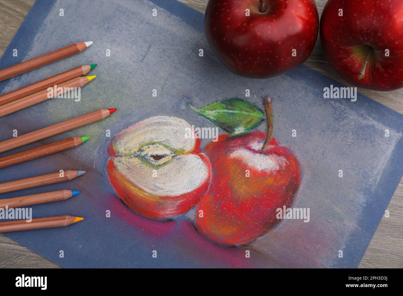 Red Pencil Drawing Of A Table Nibbled Wooden Graphite Pencil With