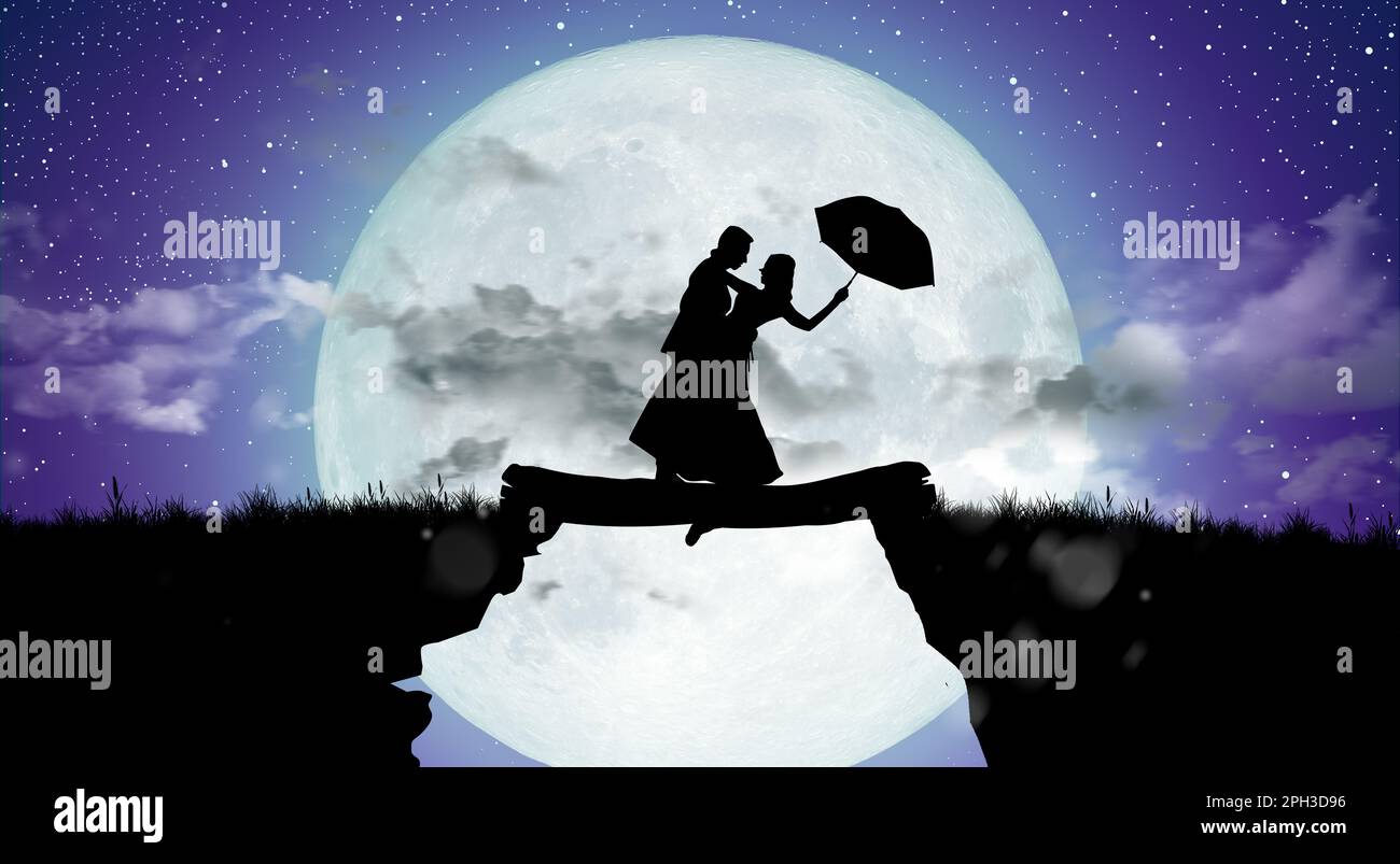 Silhouette couple full moon hi-res stock photography and images - Alamy