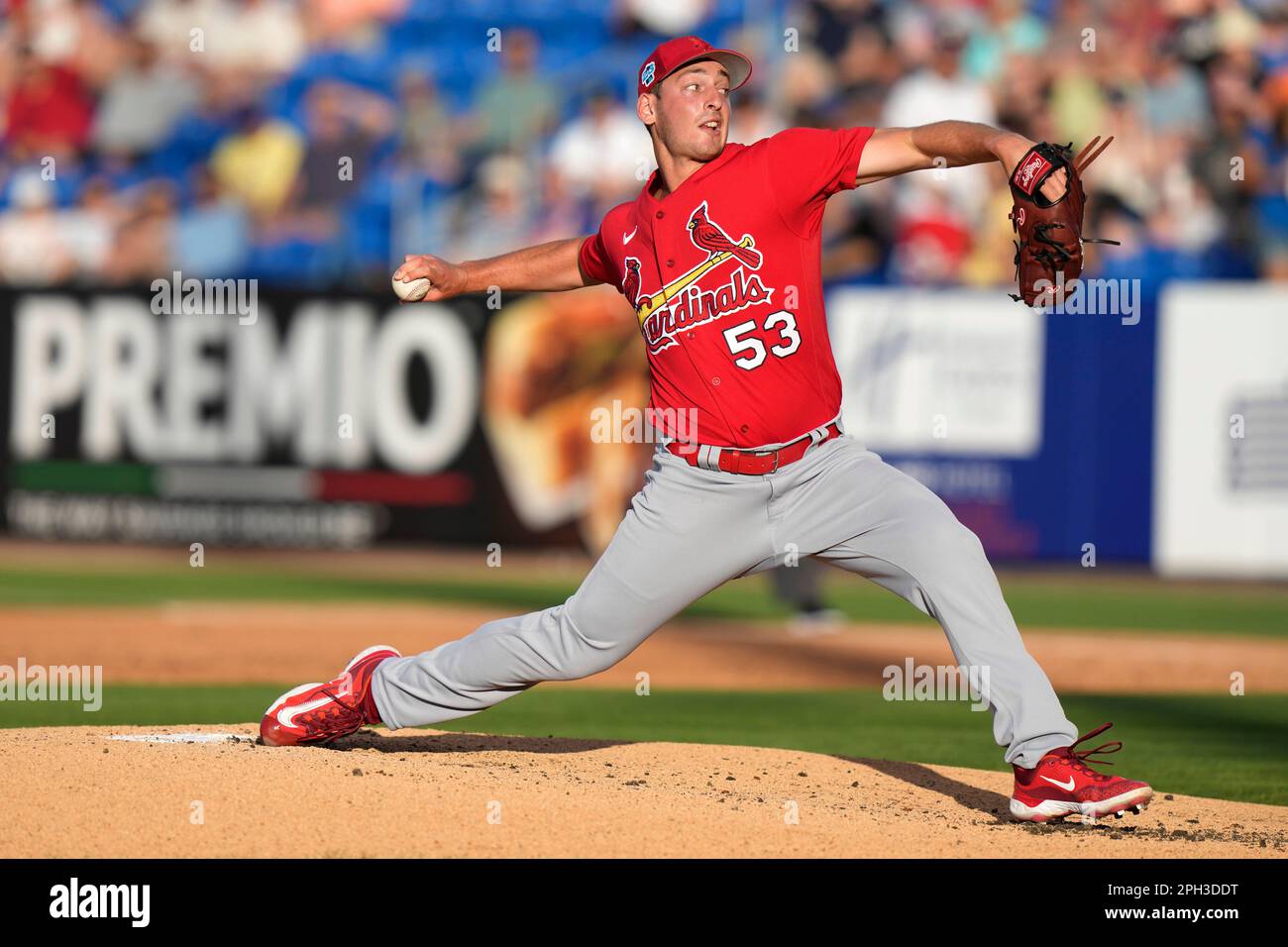 St. Louis Cardinals starting pitcher Andre Pallante (53) throws during ...