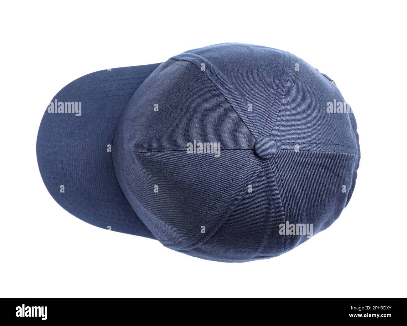 Stylish blue baseball cap isolated on white, top view Stock Photo - Alamy