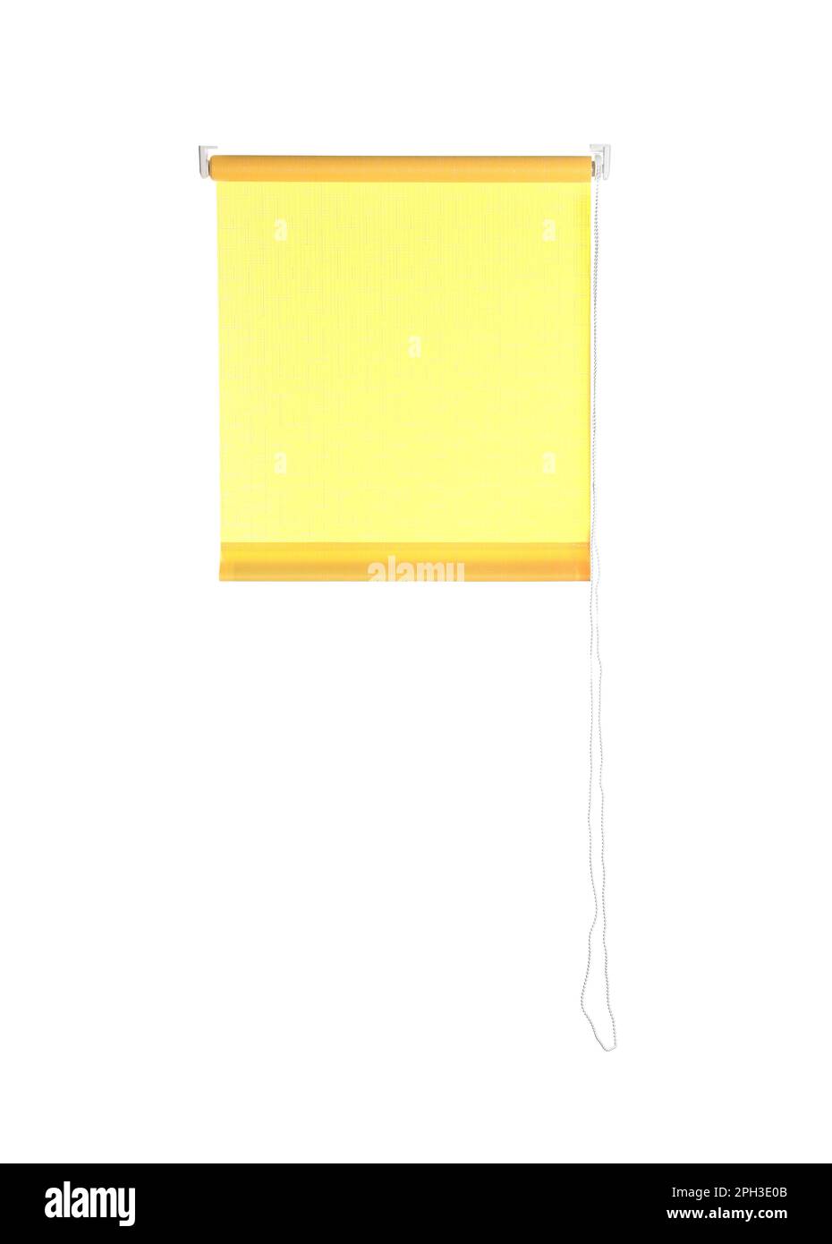 Yellow window roller blind isolated on white Stock Photo - Alamy