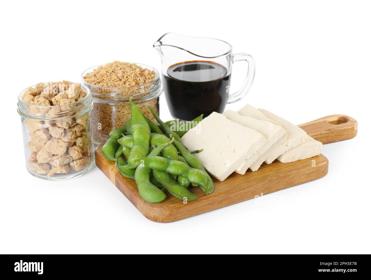 Different organic soy products on white background Stock Photo - Alamy