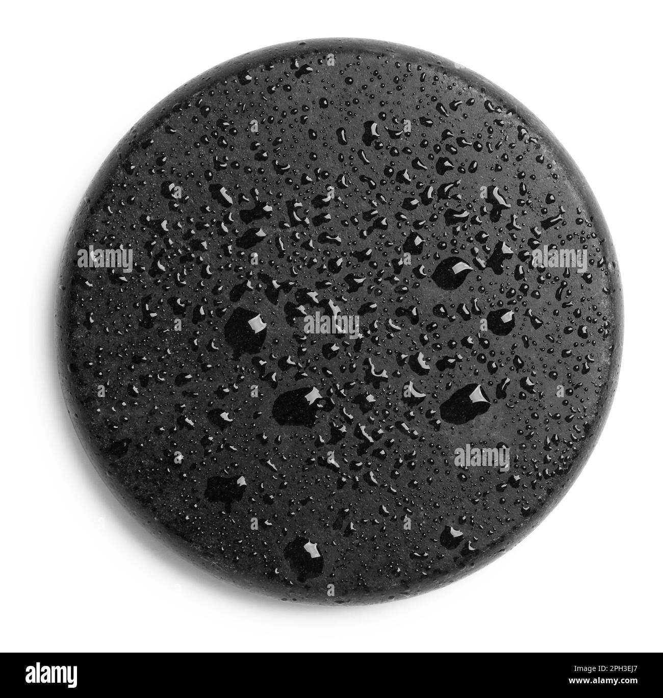 Wet stone with water drops isolated on white, top view Stock Photo - Alamy