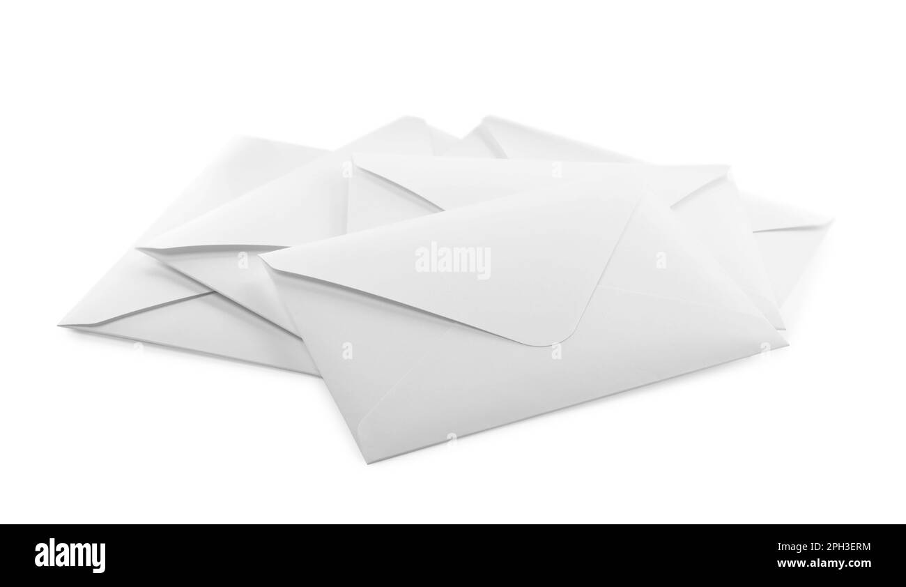 Heap of paper envelopes on white background Stock Photo - Alamy