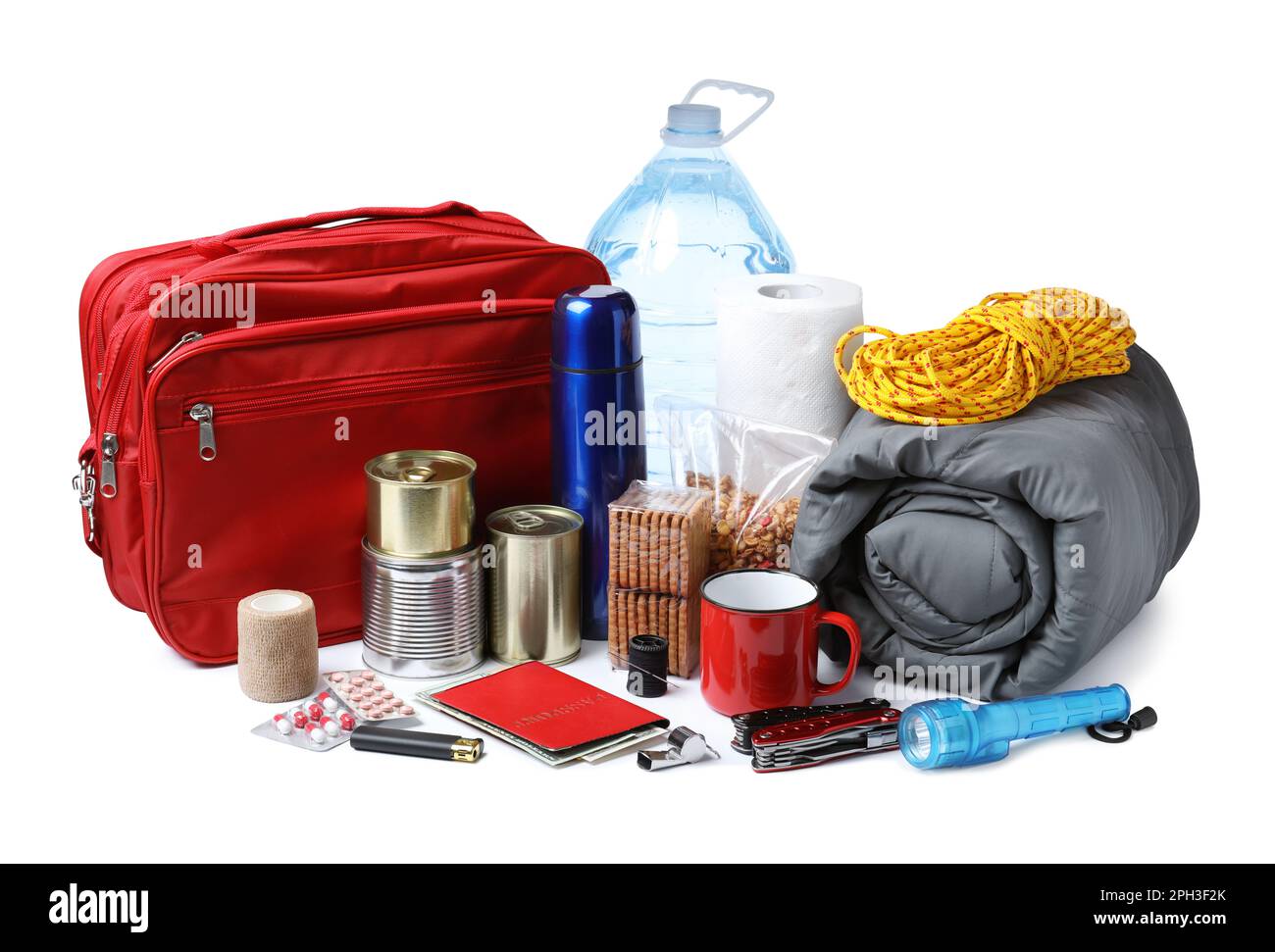Disaster supply kit for earthquake on white background Stock Photo - Alamy Disaster supply kit for earthquake on white background Stock Photo - Alamy