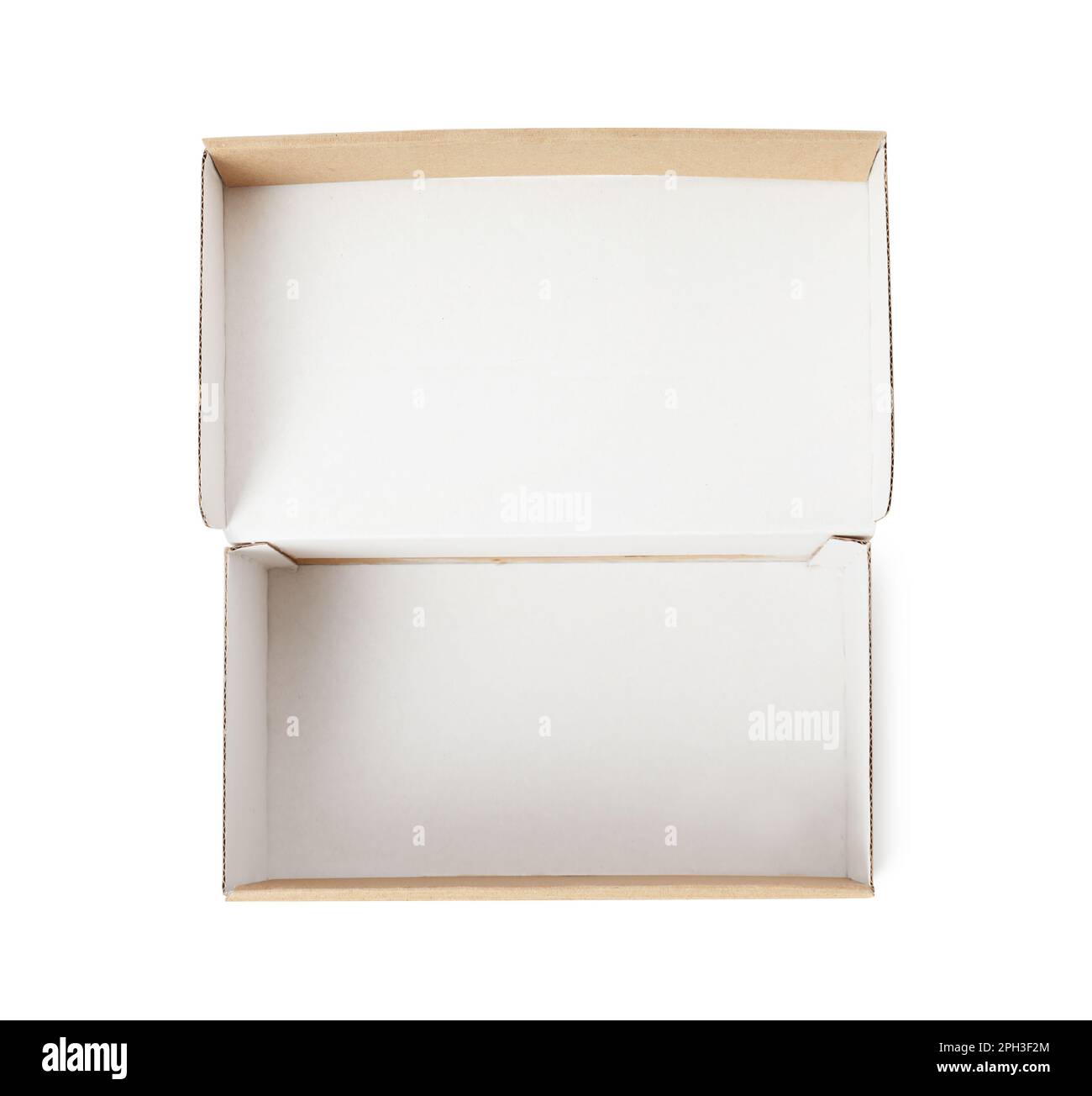 Empty open cardboard box isolated on white, top view Stock Photo - Alamy