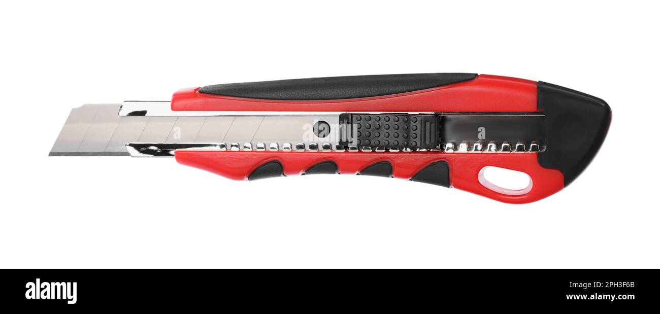 Red utility knife isolated on white. Construction tool Stock Photo - Alamy