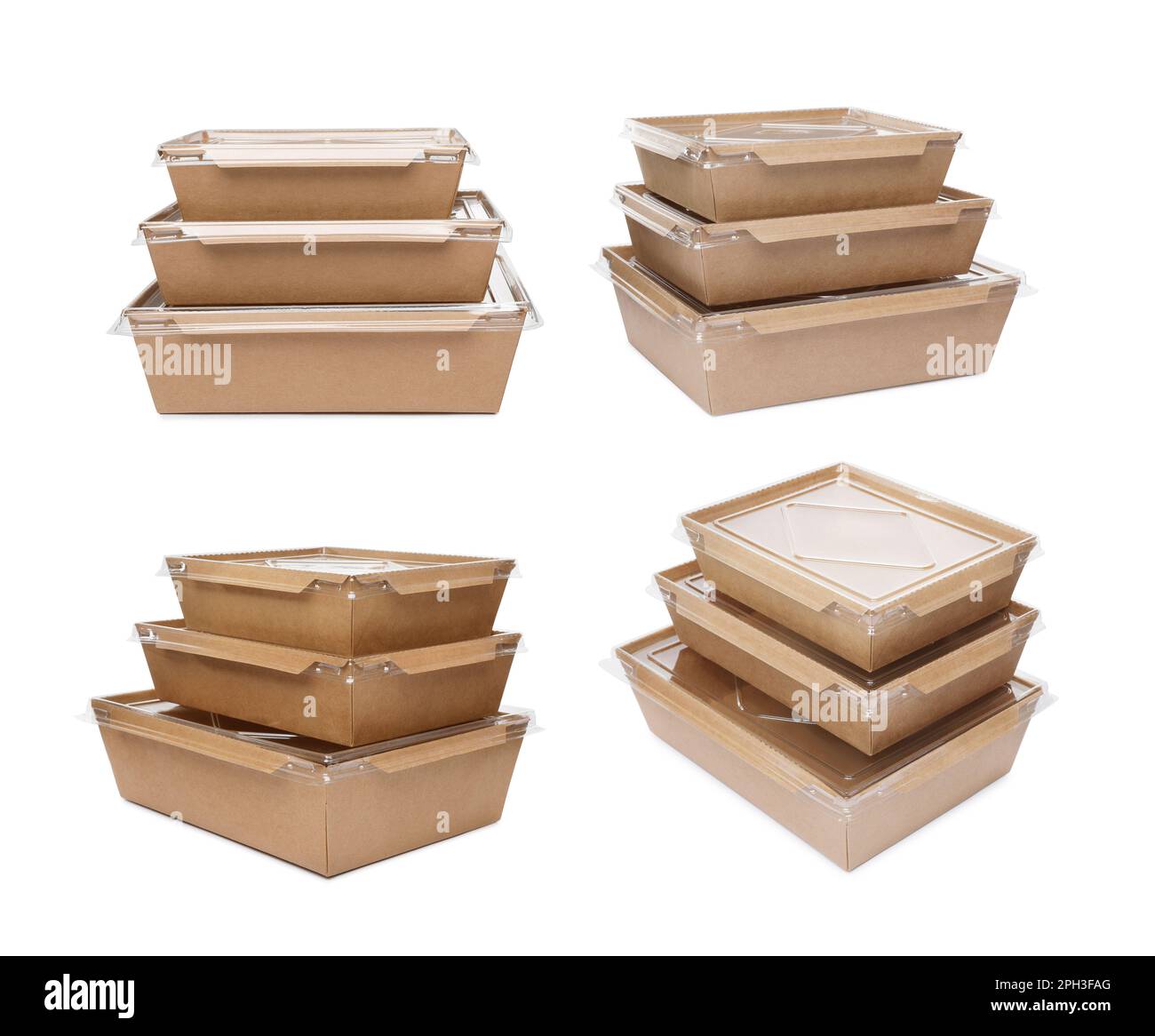 Set with paper containers for food on white background Stock Photo - Alamy