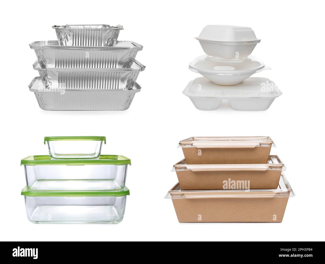 Set with different containers for food on white background Stock Photo ...