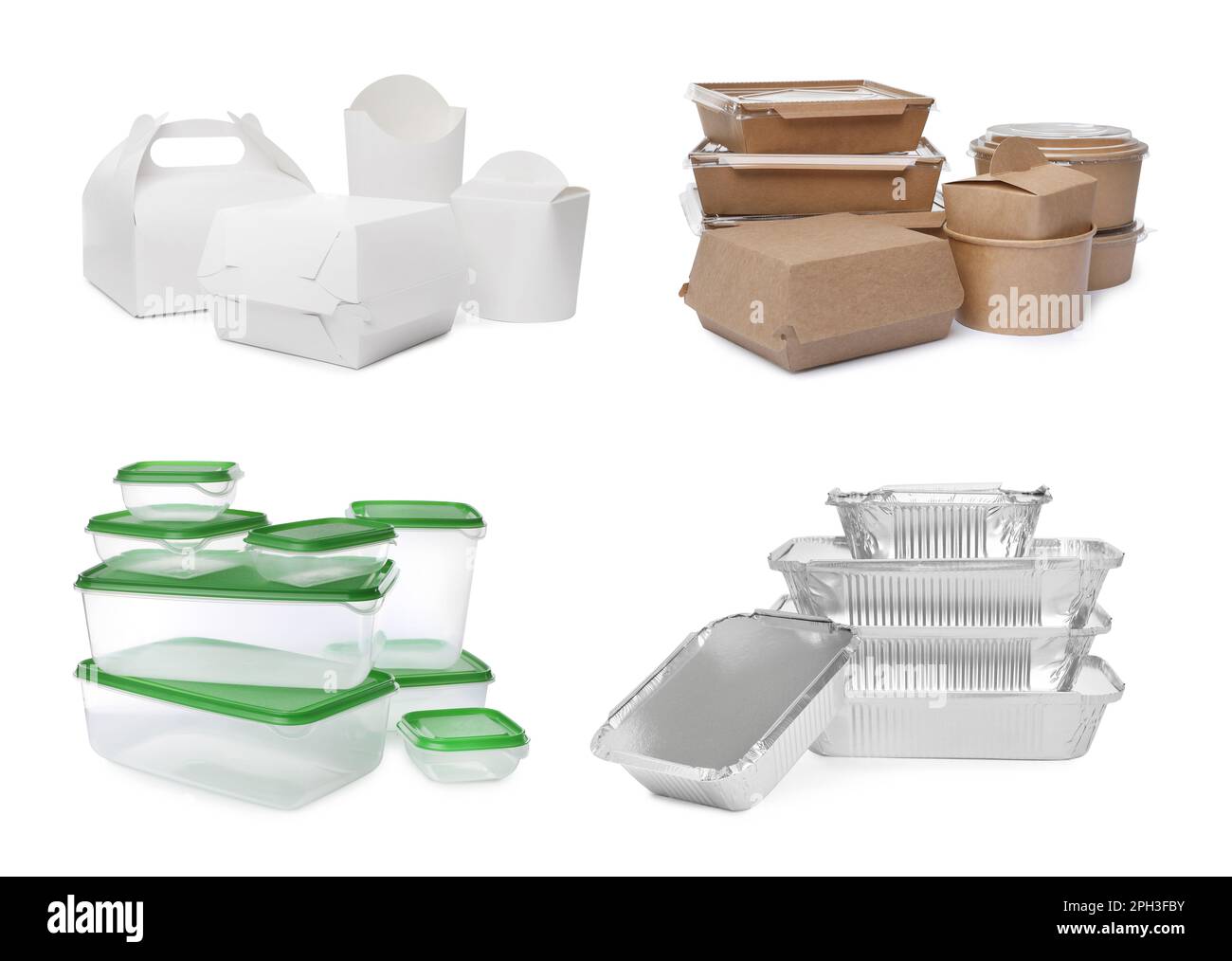 Set with different containers for food on white background Stock Photo ...