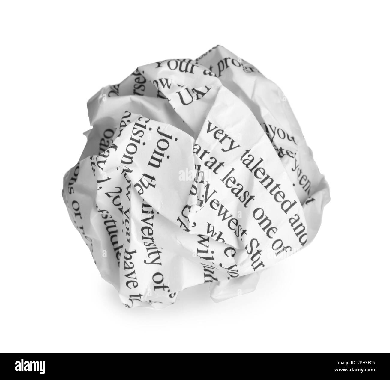 Crumpled sheet of paper with printed text isolated on white Stock Photo ...