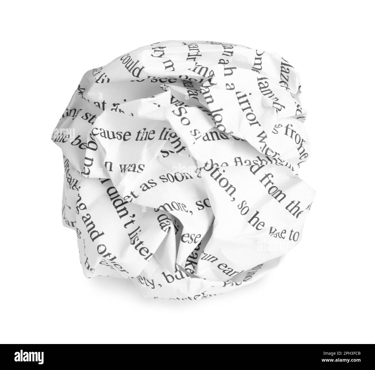 Crumpled sheet of paper with printed text isolated on white Stock Photo ...