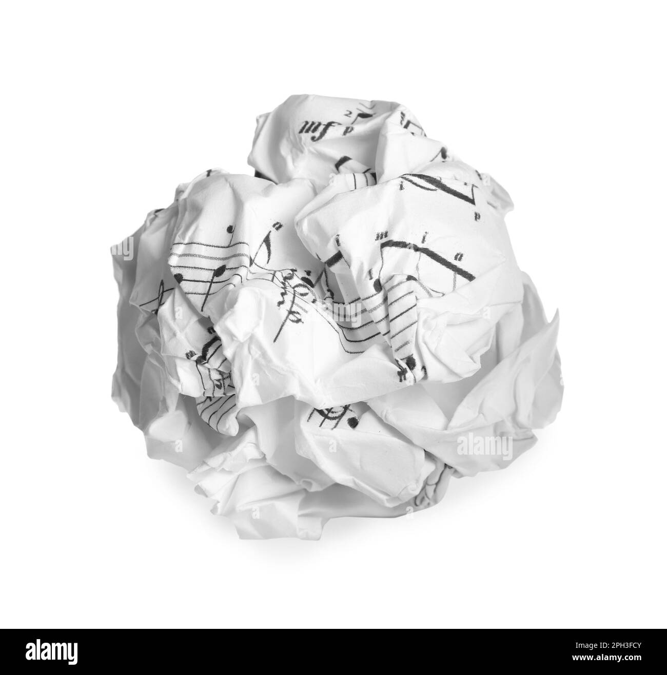 Crumpled sheet of paper with musical notes isolated on white Stock ...