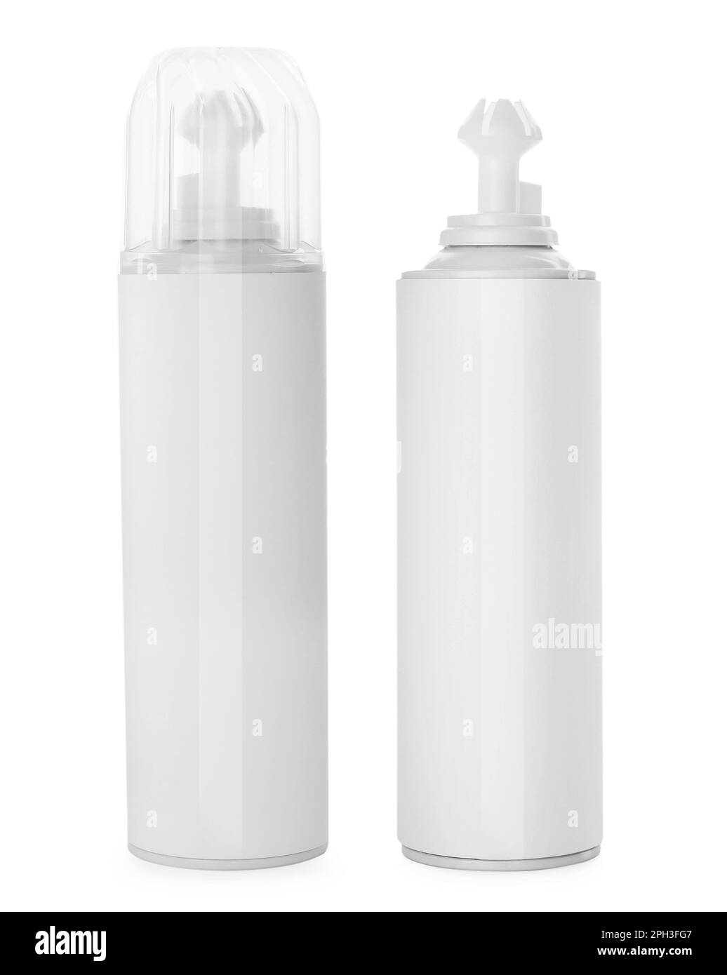 Bottles of delicious whipped cream on white background Stock Photo - Alamy