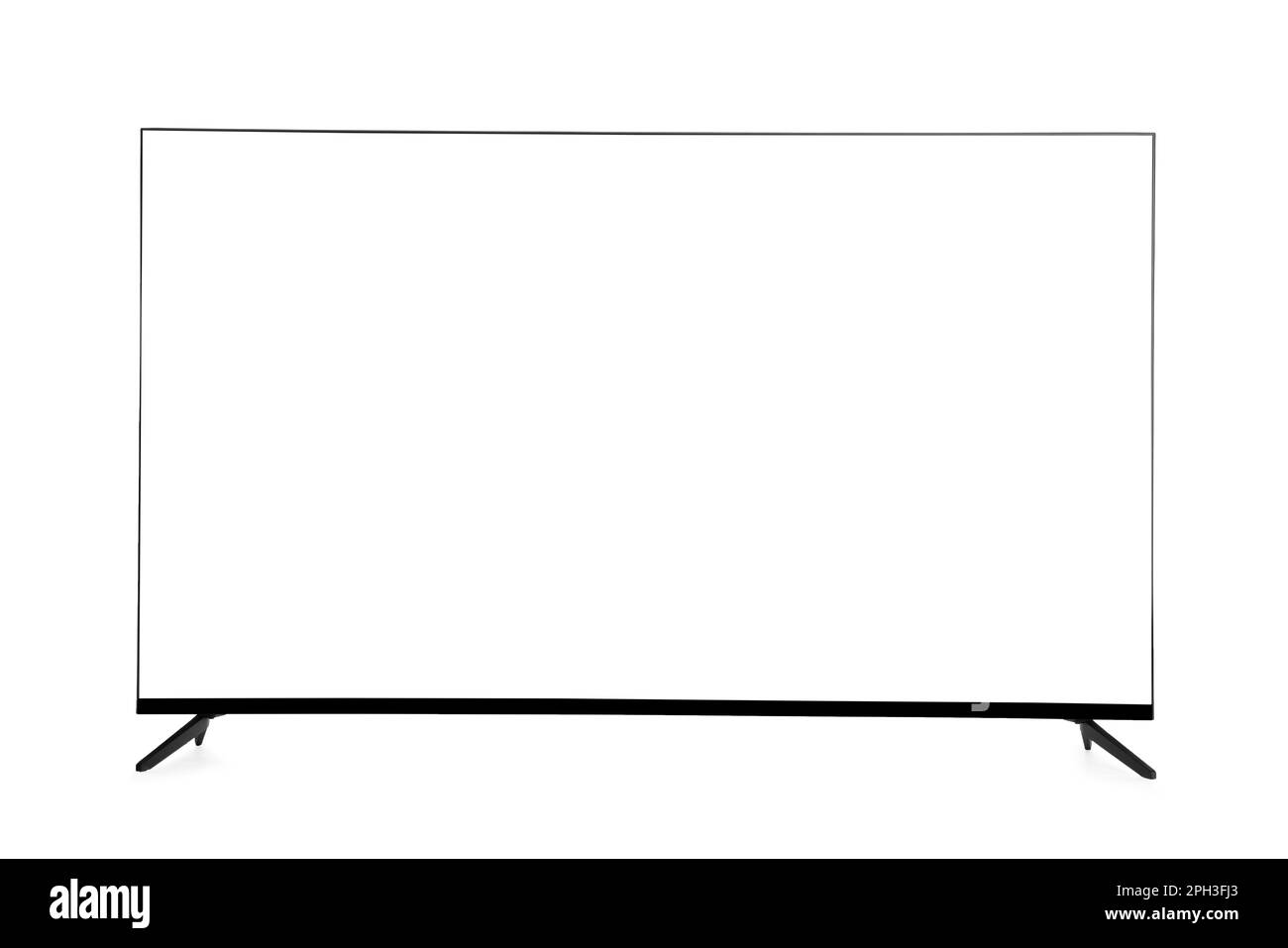 Wide TV with blank screen isolated on white Stock Photo - Alamy