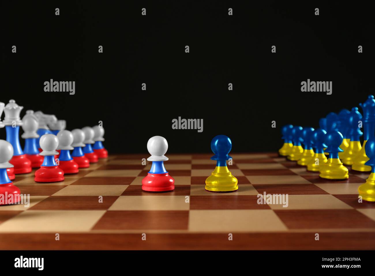 Russian-Ukrainian war, military conflict in 21st century. Chess pieces ...