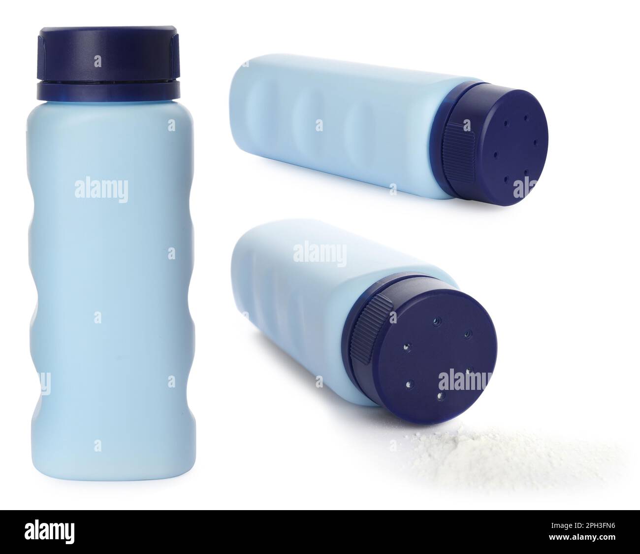 Set of baby powder bottles on white background Stock Photo - Alamy
