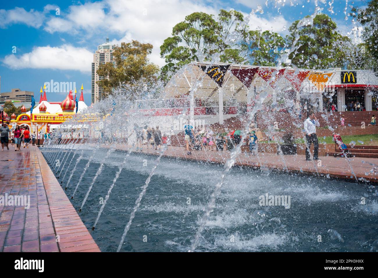 Sydney Australia - January 19 2011; Tumbalong Park Fountain water ...