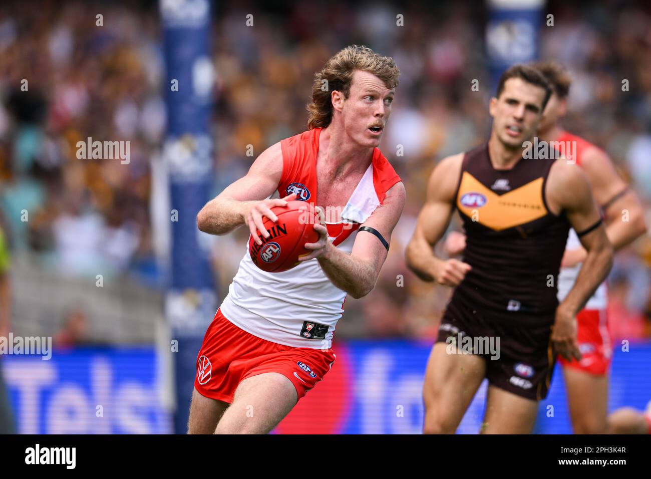 Nick Blakey of the Sydney Swans in action during the AFL Round 2 match ...