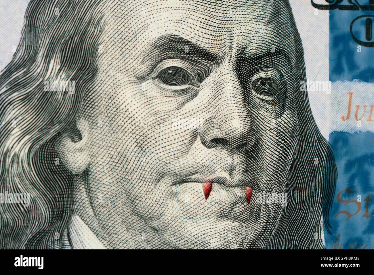 A vampire on a hundred-dollar bill. The concept of high loan interest ...