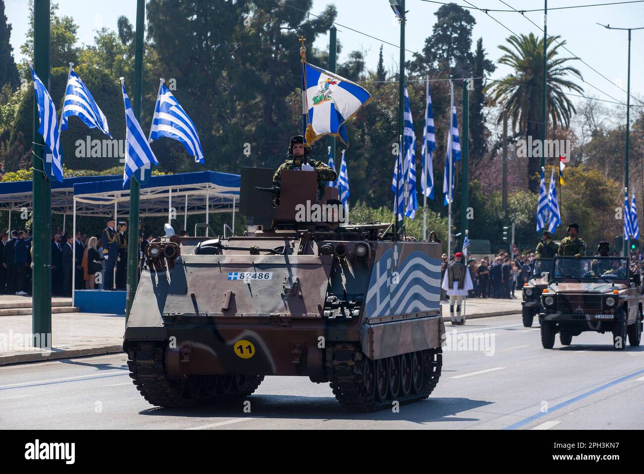 Athens, Greece. 25th Mar, 2023. Military vehicles are driven during a ...