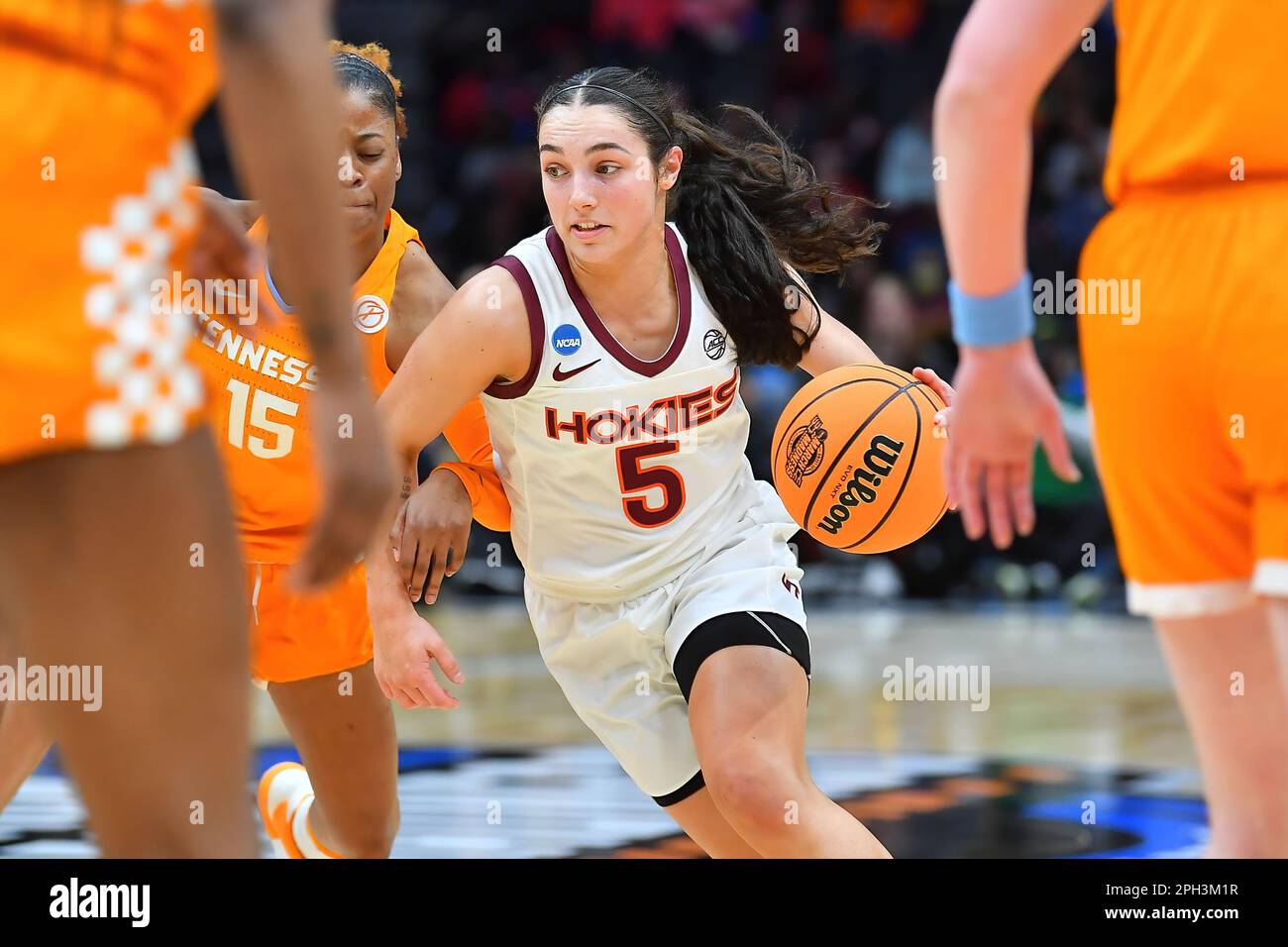 March 25, 2023: Virginia Tech Hokies guard Georgia Amoore (5) dries the ...