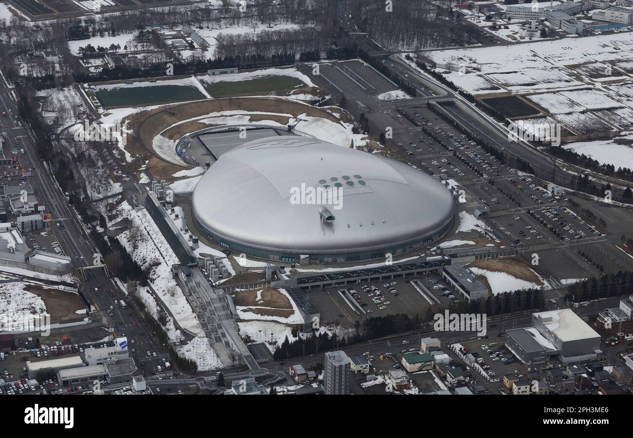An aerial photo shows Sapporo Dome in Sapporo Coty, Hokkaido Prefecture ...