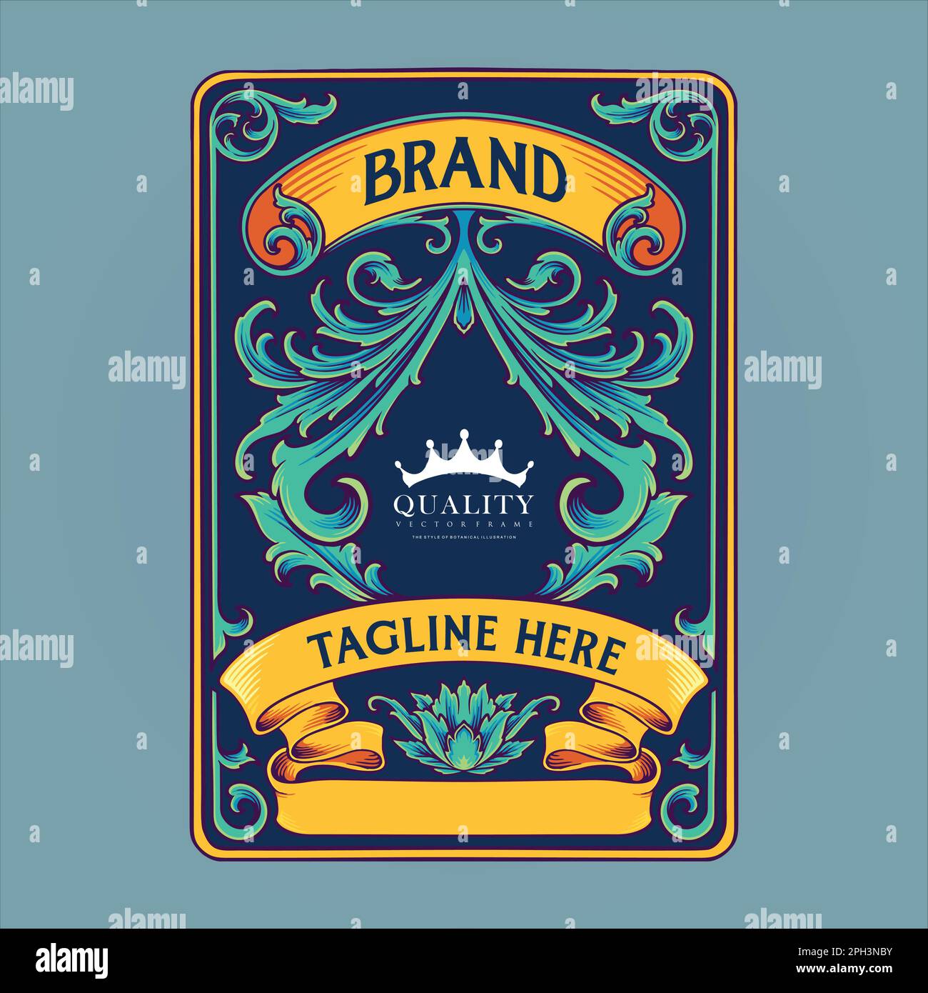 Retro vintage frame label flourish scroll ribbon banner ornament logo ...