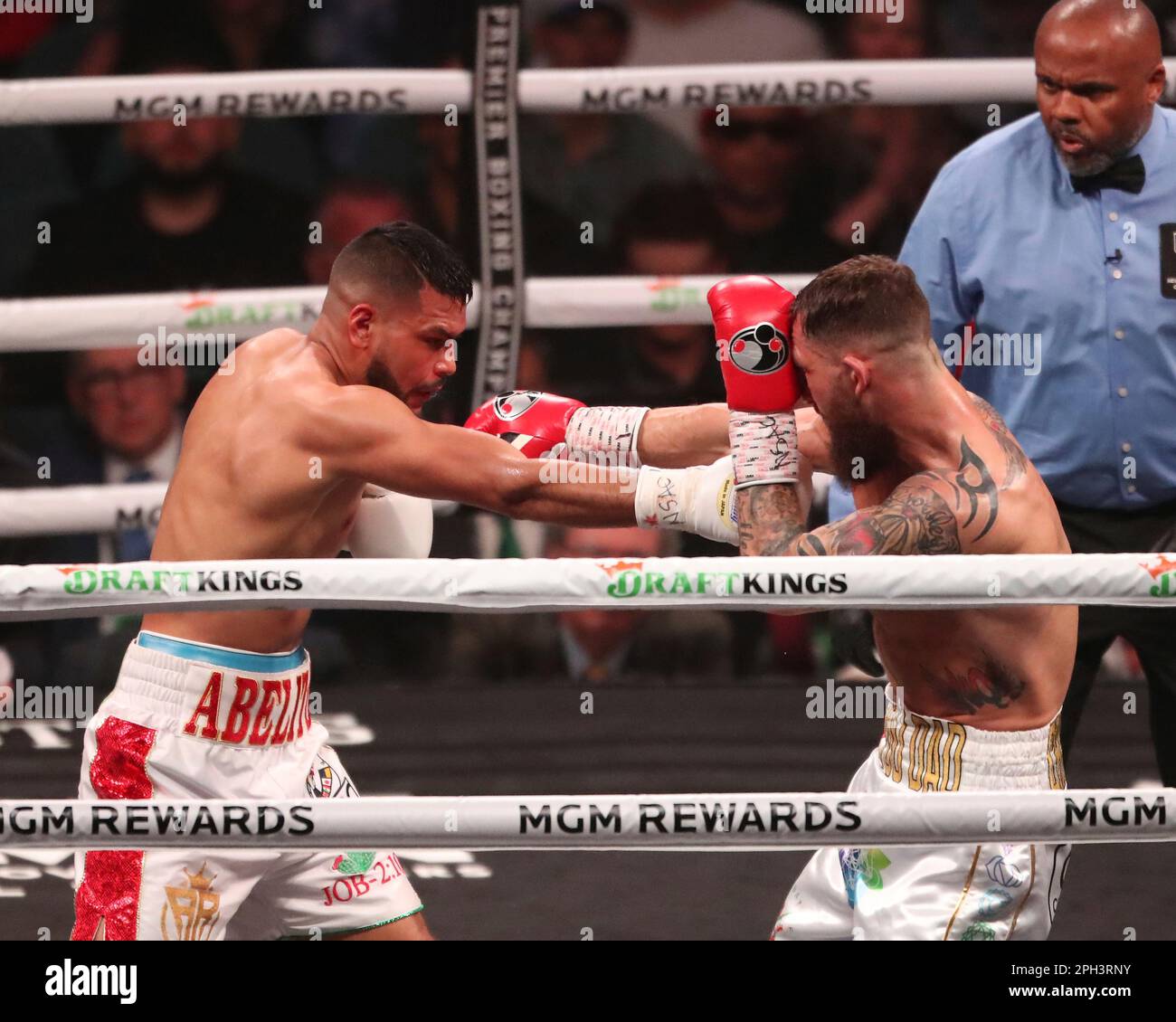 LAS VEGAS, NEVADA - MARCH 25: (L-R) Jesus Ramos punches Joseph Spencer ...