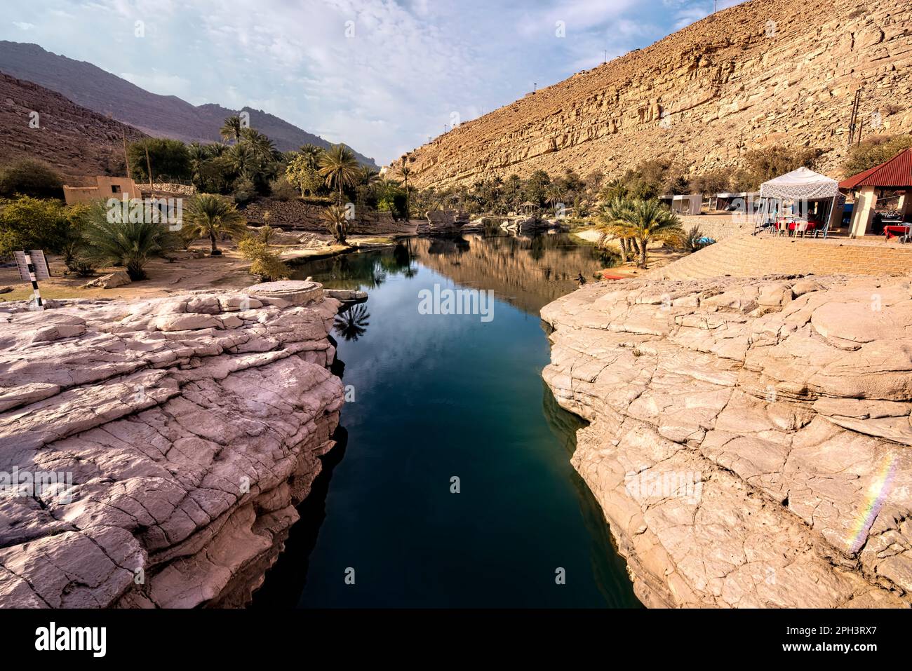 Beautiful swimming hole in the canyon, Wadi Bani Khalid, Oman Stock ...