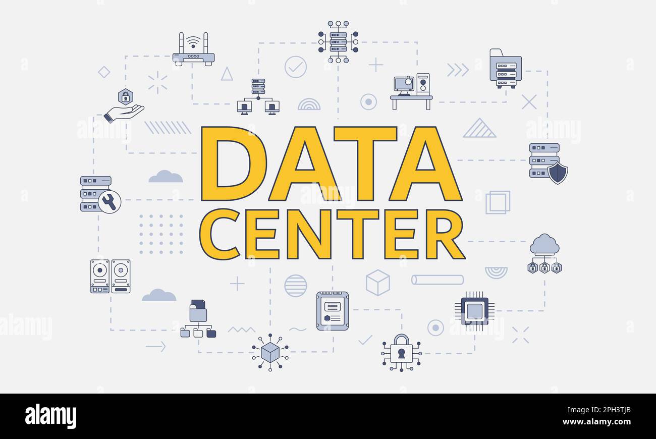 data center concept with icon set with big word or text on center ...