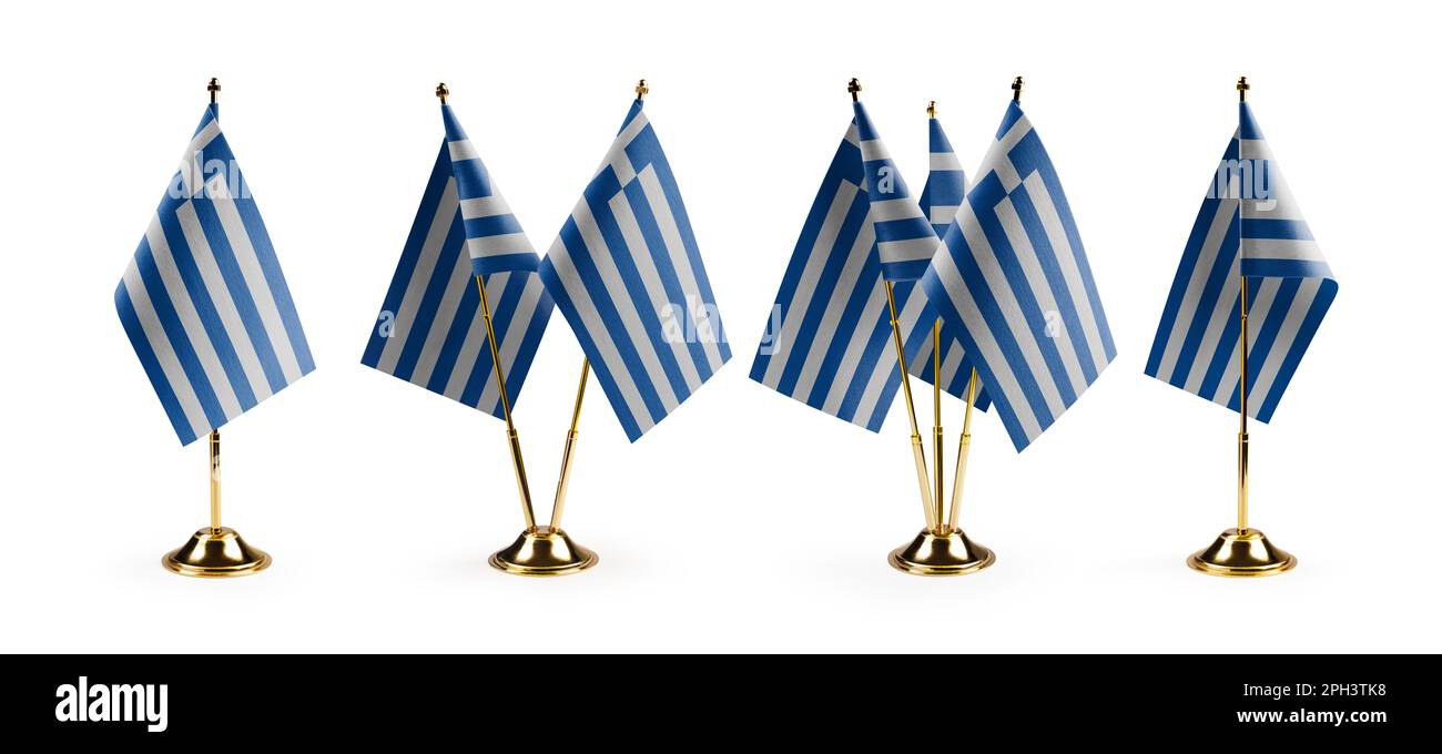 Small national flags of the Greece on a white background Stock Photo ...