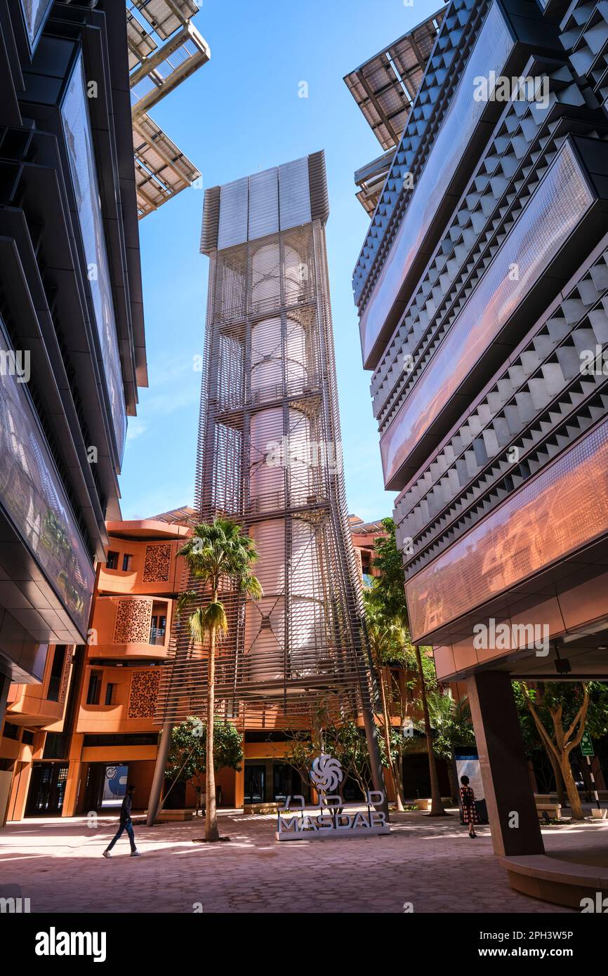View of the landmark, central wind tower, which naturally circulates ... View of the landmark, central wind tower, which naturally circulates ...
