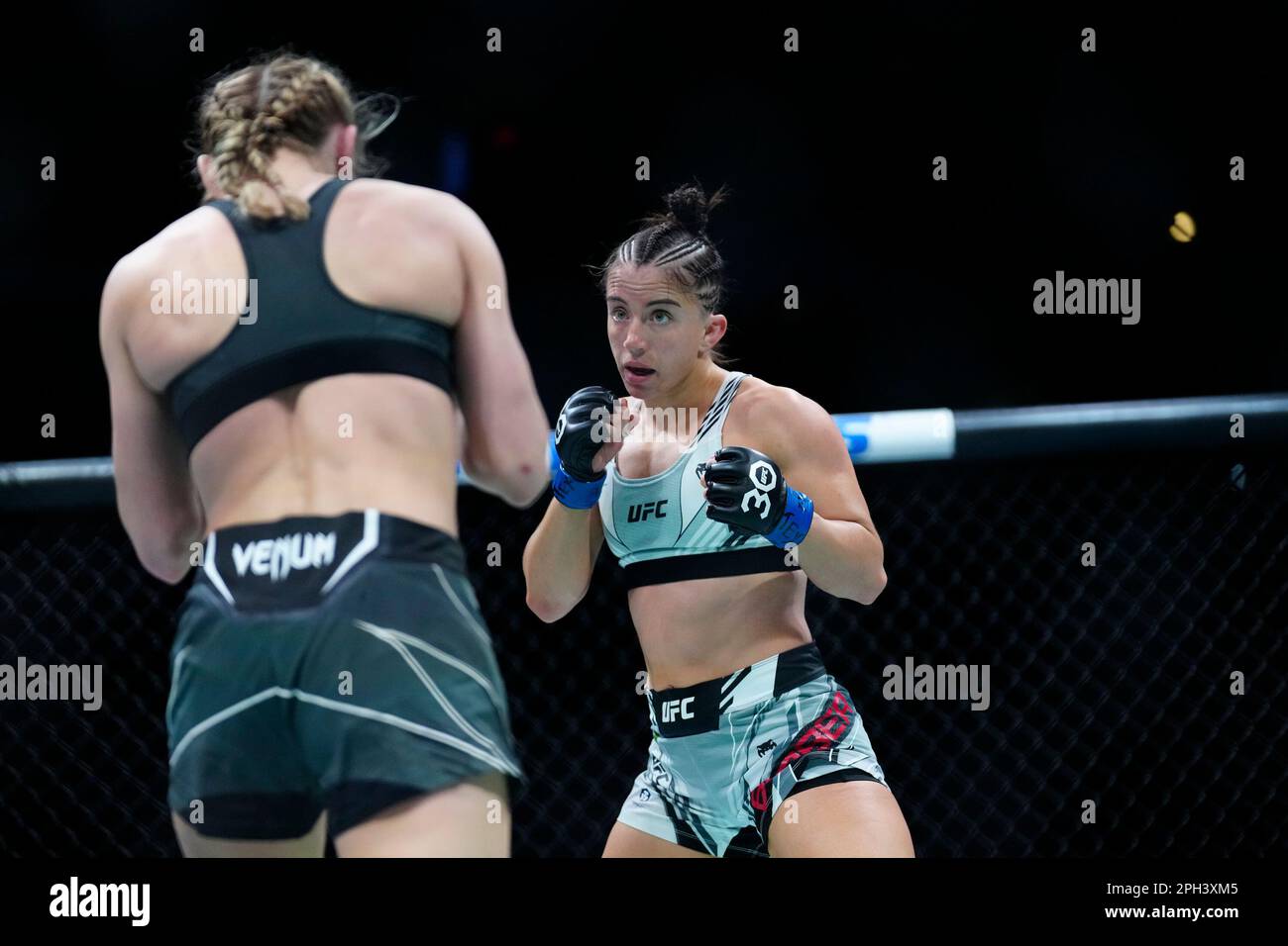 SAN ANTONIO, TEXAS - MARCH 25: (R-L) Maycee Barber battles Andrea Lee ...