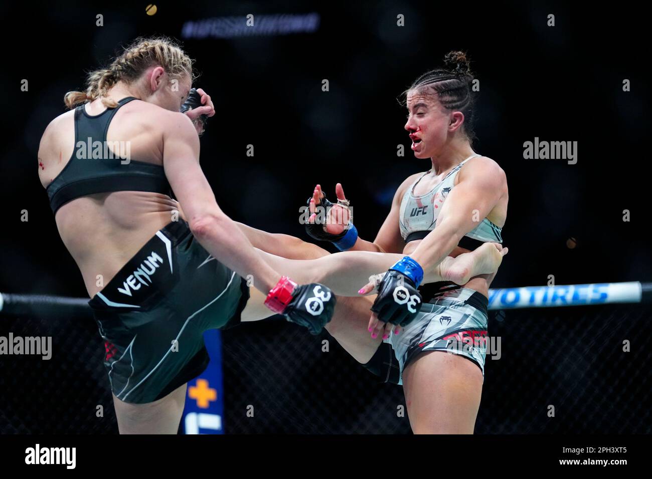 SAN ANTONIO, TEXAS - MARCH 25: (L-R) Andrea Lee battles Maycee Barber ...