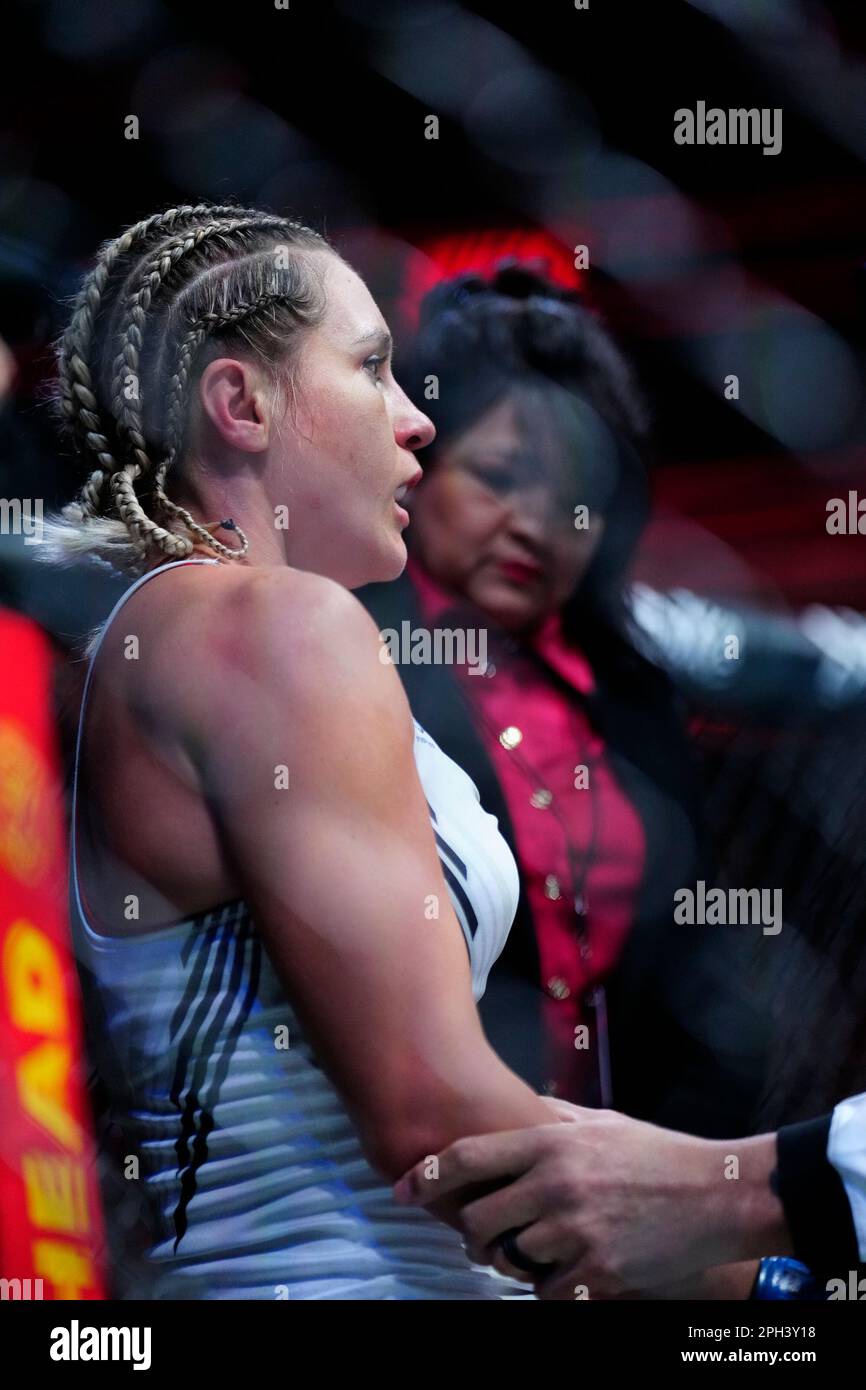 SAN ANTONIO, TEXAS - MARCH 25: Yana Santos stands in her corner after a ...