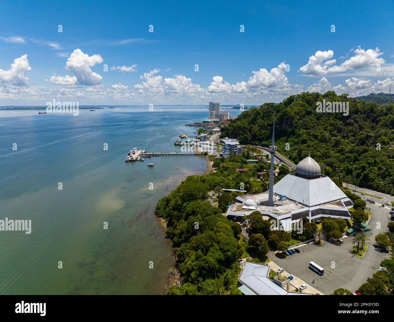 Aerial drone of Sandakan is the second largest city of Sabah. Borneo ...