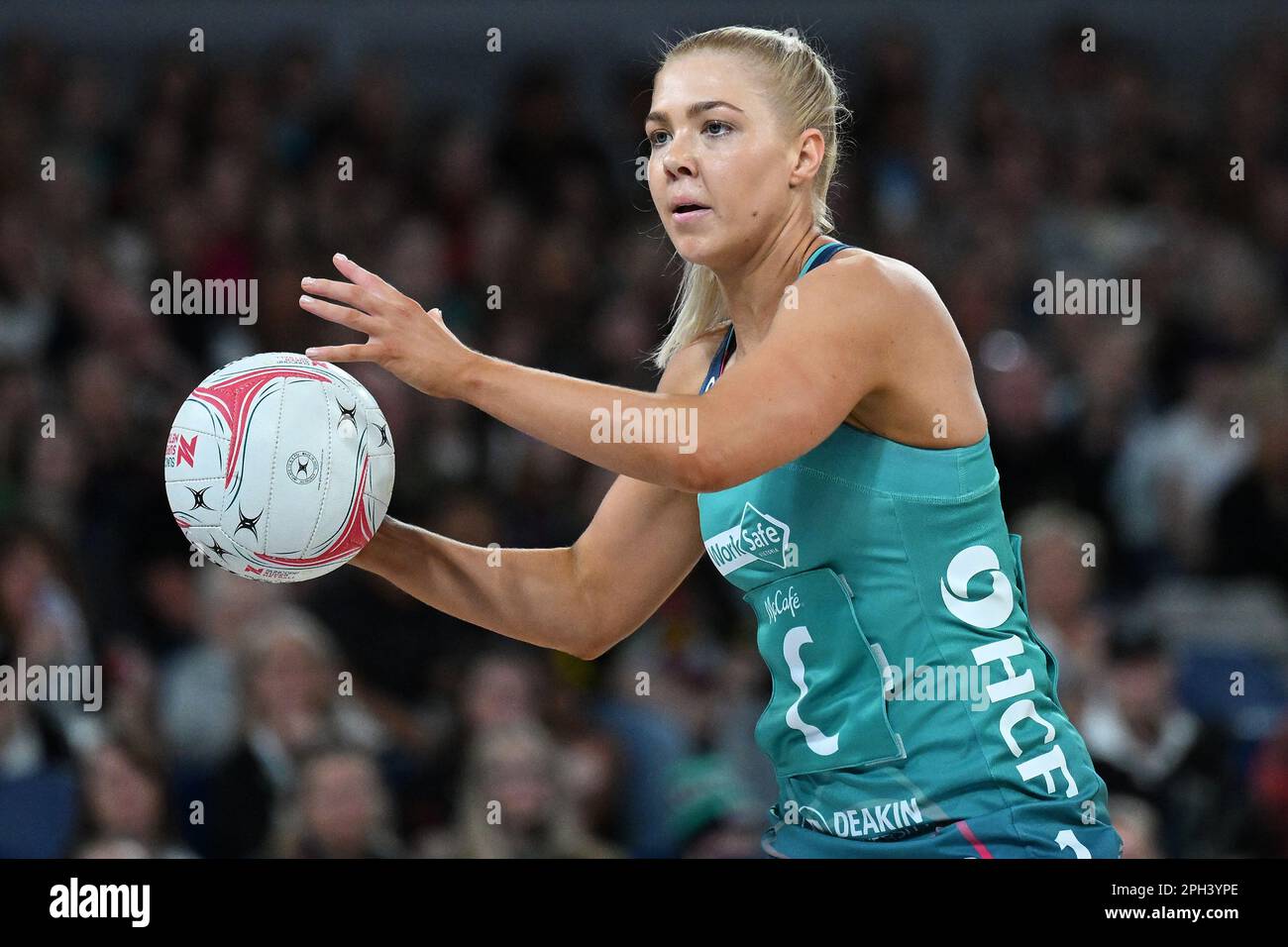 Kate Moloney of the Vixens in action during the Super Netball Round 2 ...