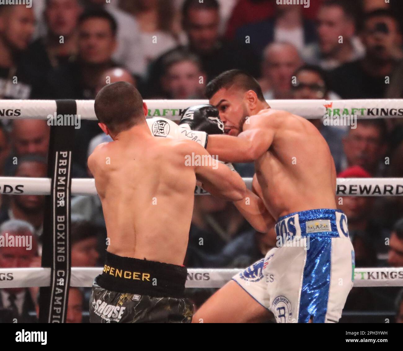 LAS VEGAS, NEVADA - MARCH 25: (R-L) Jesus Ramos punches Joseph Spencer ...