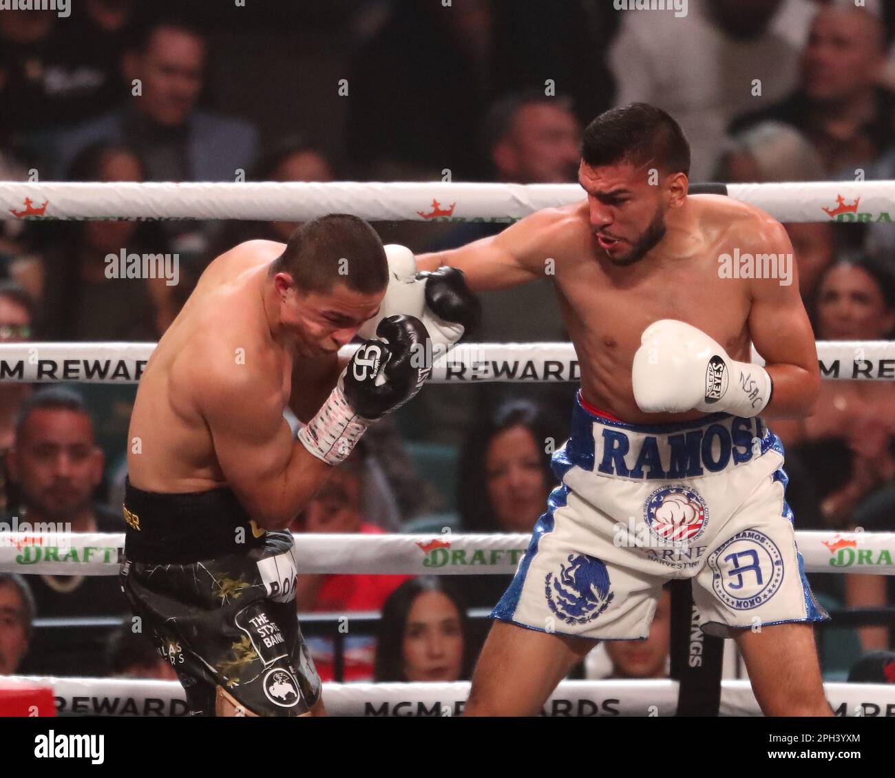 LAS VEGAS, NEVADA - MARCH 25: (R-L) Jesus Ramos punches Joseph Spencer ...