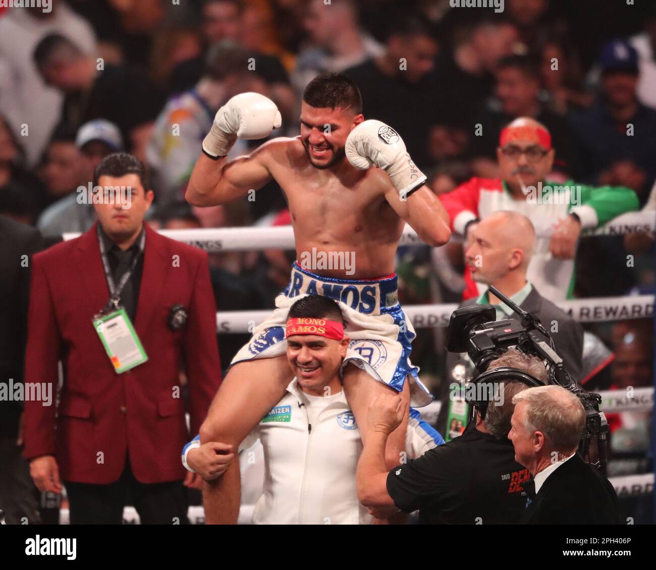 LAS VEGAS, NEVADA - MARCH 25: Jesus Ramos celebrates his victory over ...