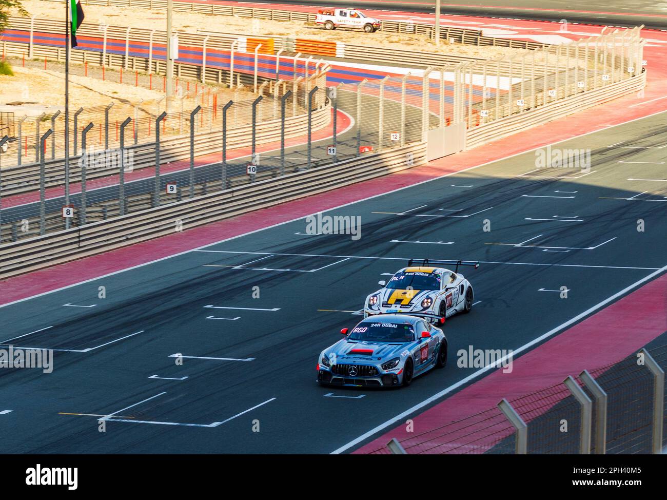 Dubai, UAE - 01.14.2023 - Racing cars on Dubai Autodrome circuit during ...