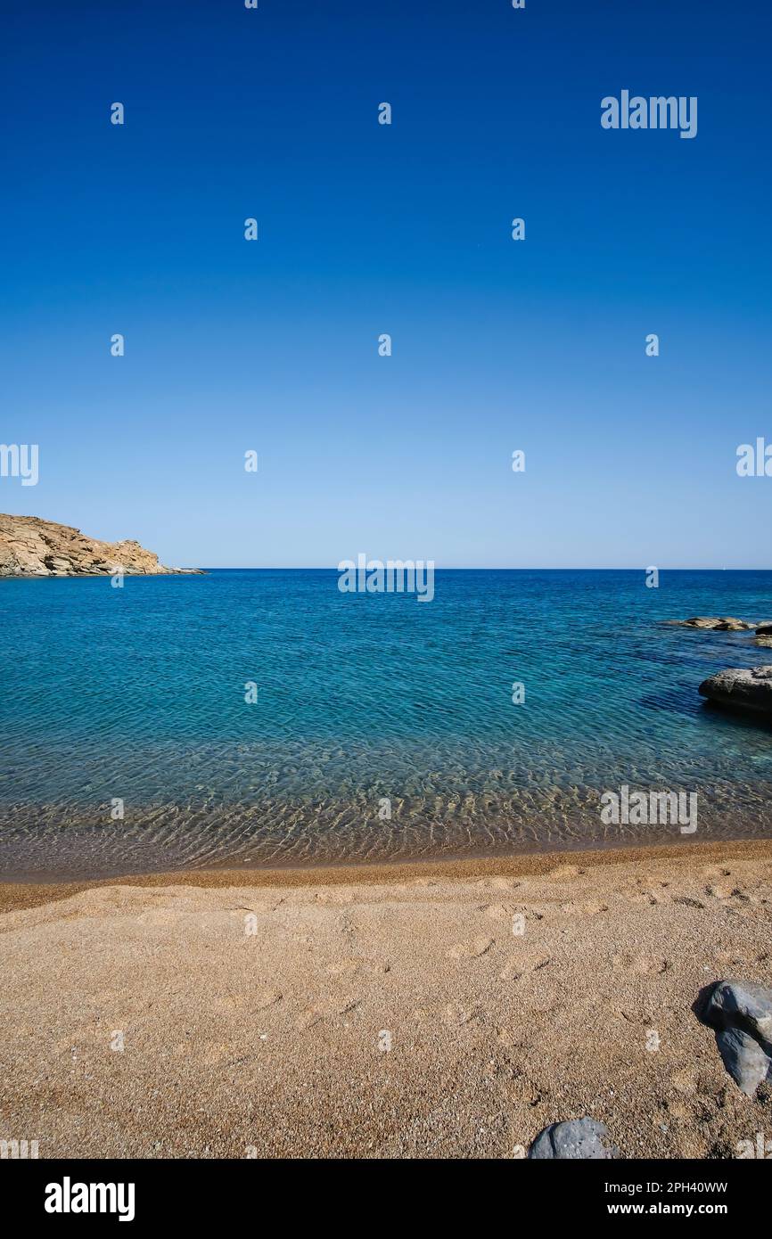 Panoramic view of the wonderful turquoise beach of Plakes in Ios Greece ...