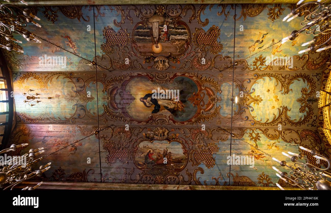 Painted wooden ceiling, Nossa Senhora da Conceicao Church, Camara de ...