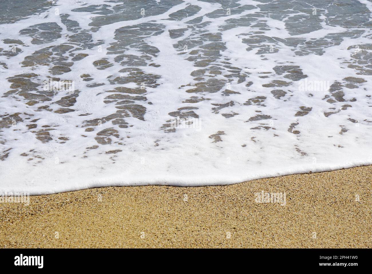 seashore background, close-up of wave and sea foam on sandy beach Stock ...