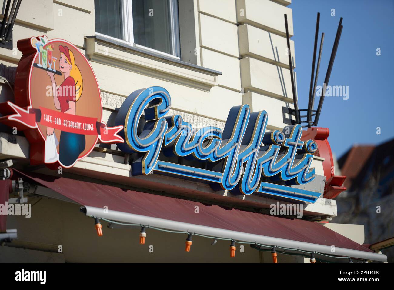 Cafe, Graffiti, Adenauerplatz, Charlottenburg, Berlin, Germany Stock ...
