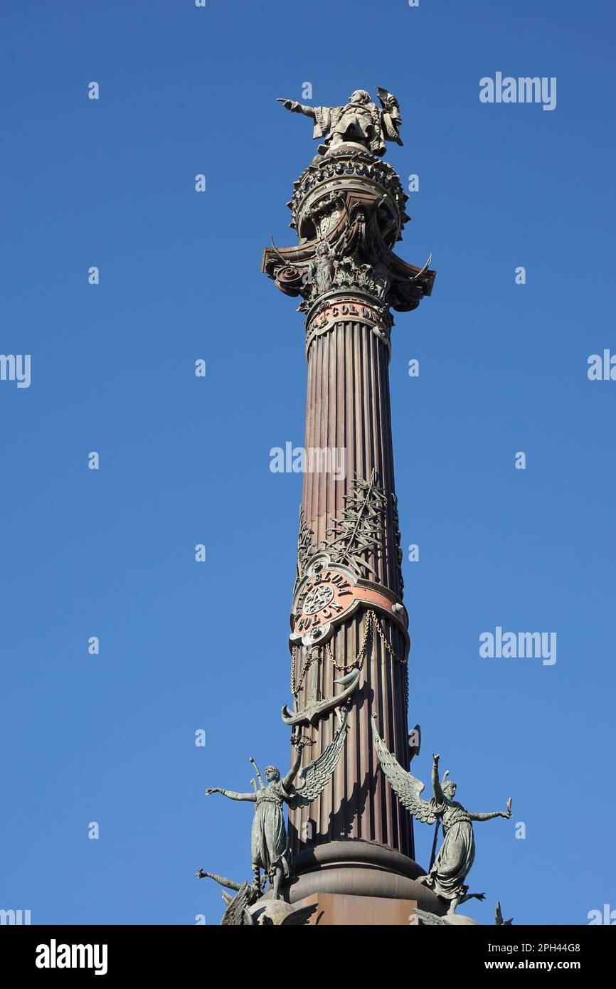 Monument a Colom - top part of Columbus monument in Barcelona Stock ...